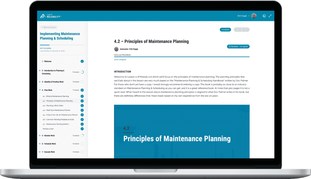 PS200: Maintenance Planning & Scheduling – Full Payment – Reliability Academy
